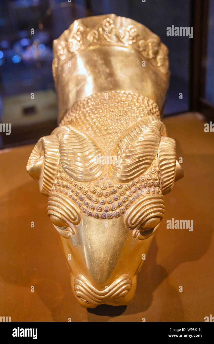 Rhyton in shape of ram's head, gold, 6th century BC, Reza Abbasi Museum ...