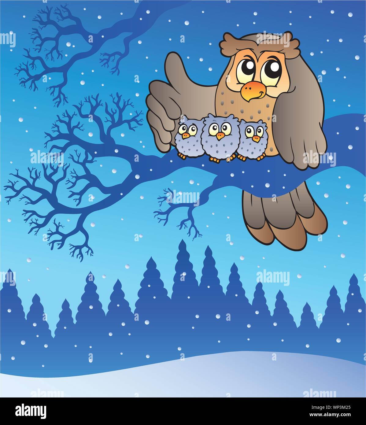 Happy family in winter forest Stock Vector Images - Alamy