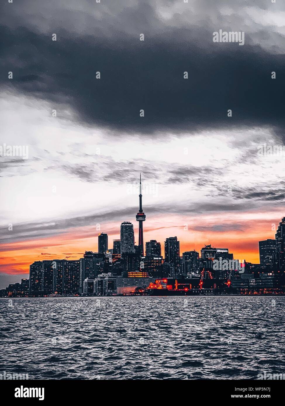 Beautiful shot of an urban city skyline with buildings and a radio ...