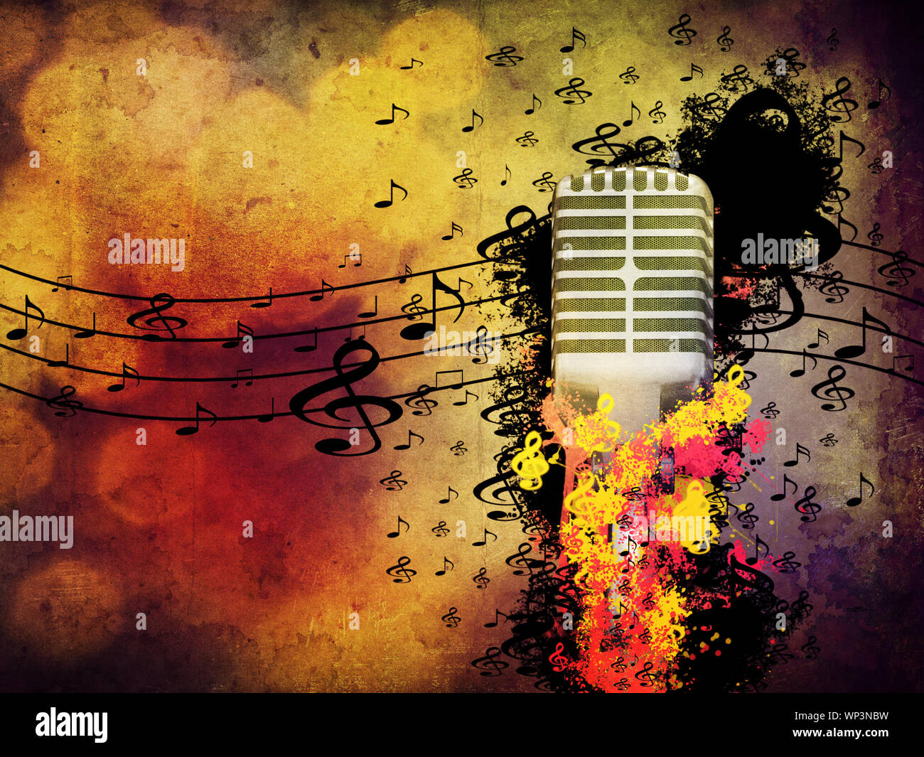 Abstract illustration of 3d microphone on grunge background Stock Photo ...