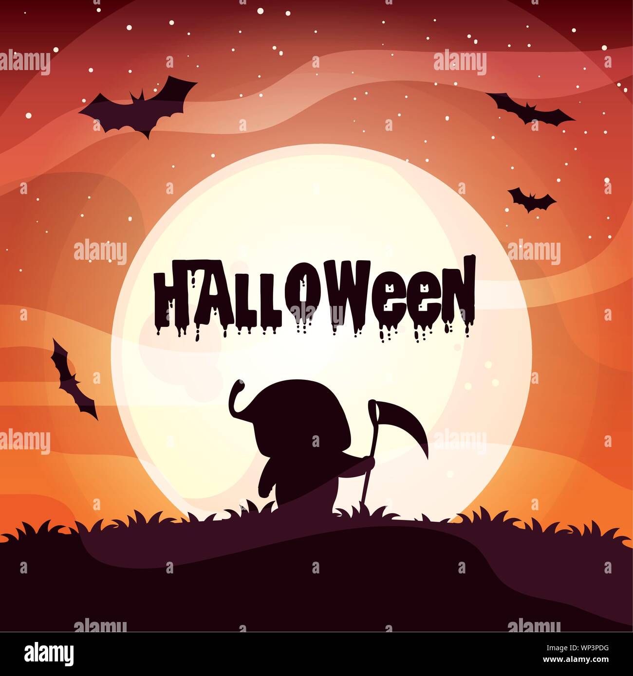 poster halloween with boy disguised death silhouette vector ...