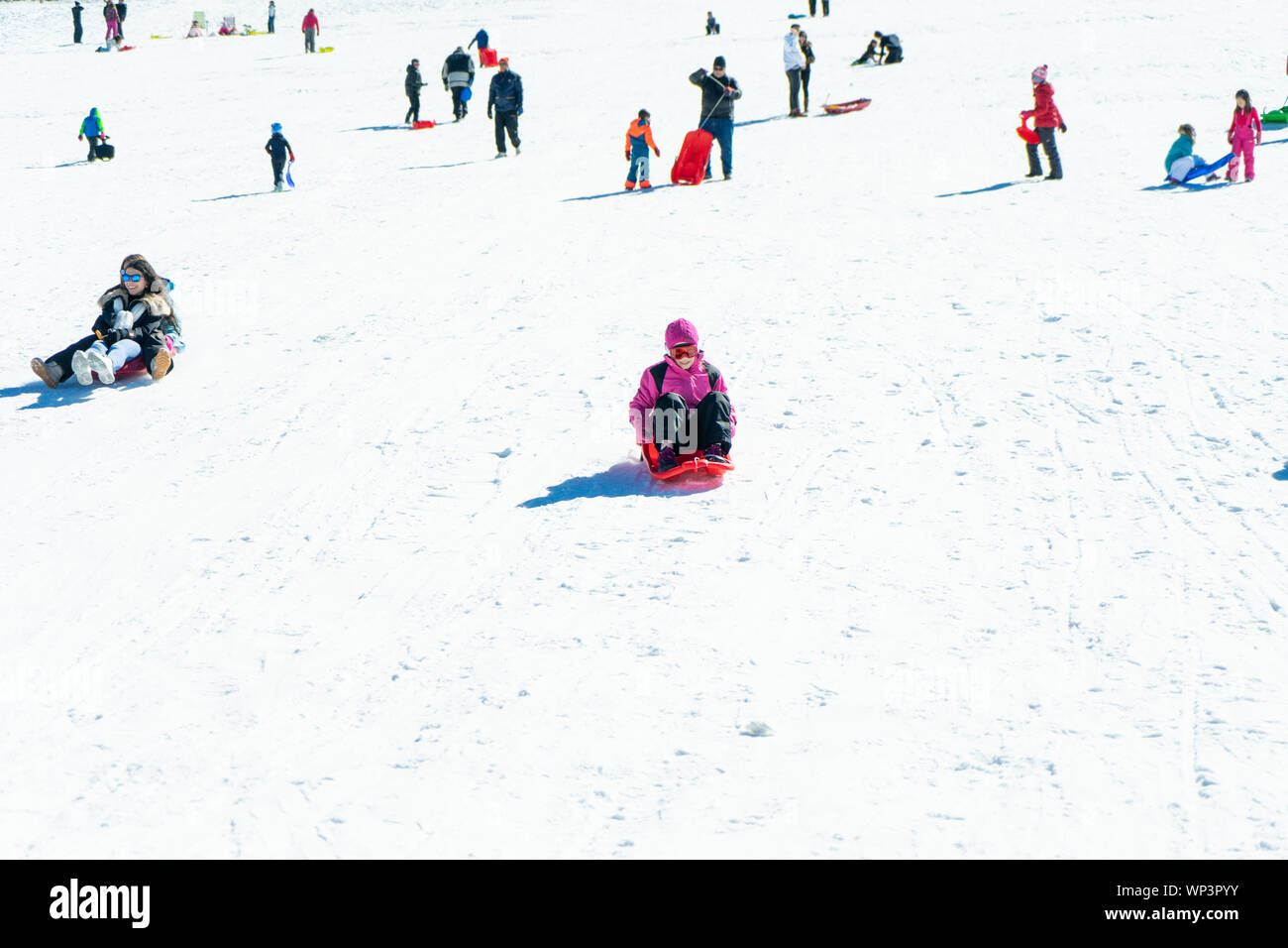 Kids on sleds hi-res stock photography and images - Alamy