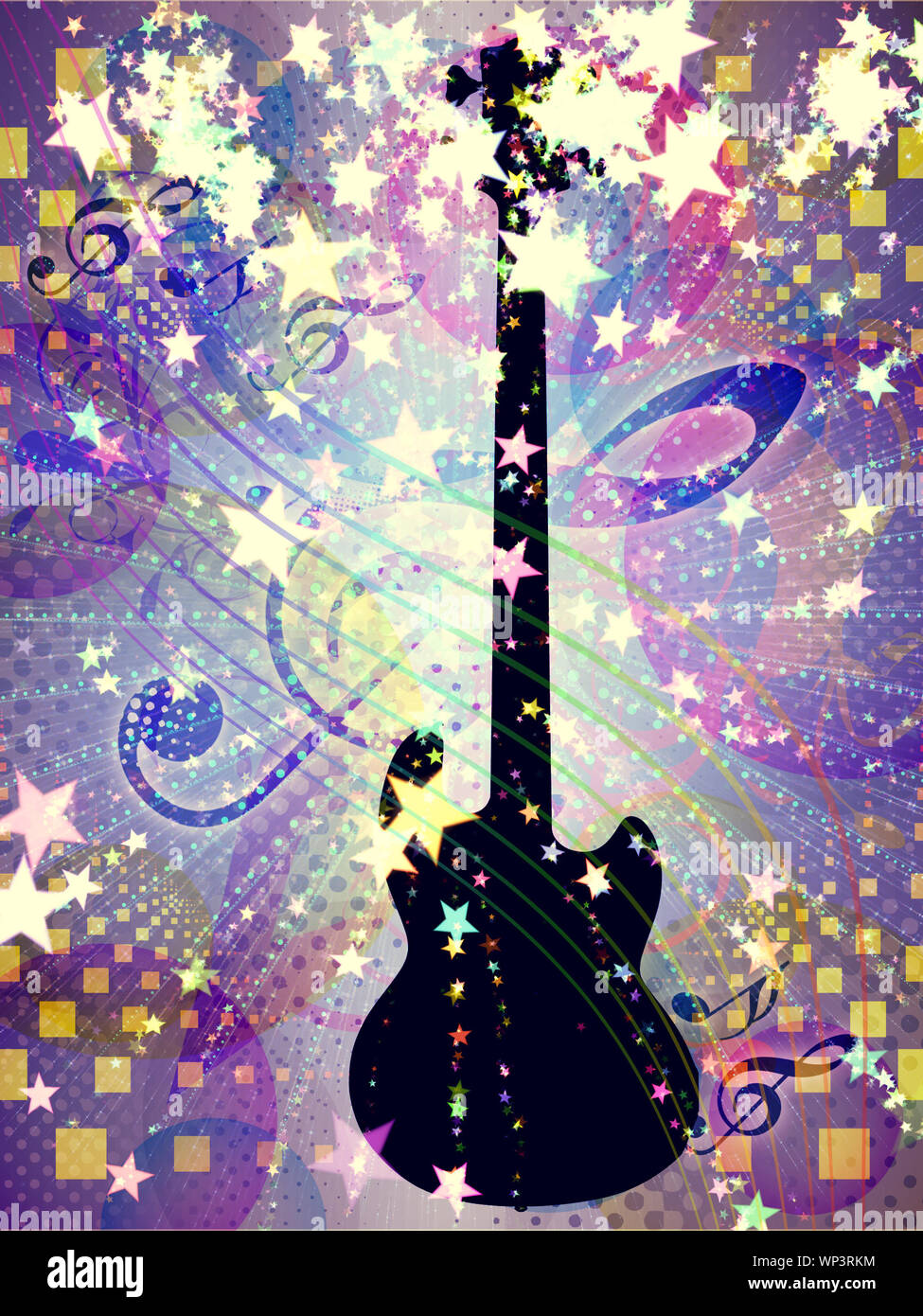 Illustration of abstract colorful funky musical background with guitar ...