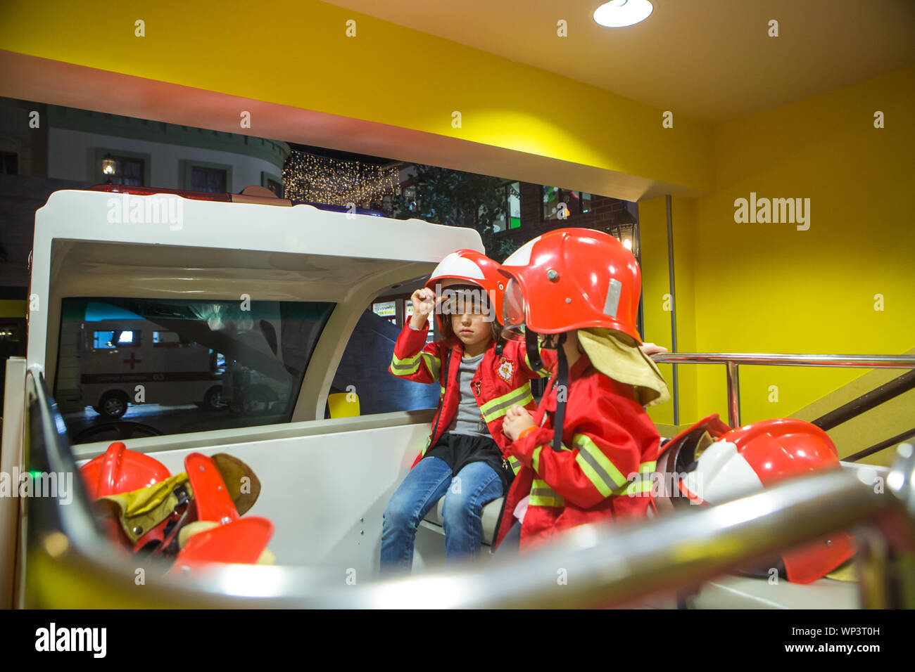 Children play firefighters. Minopolis. Krasnodar Stock Photo - Alamy