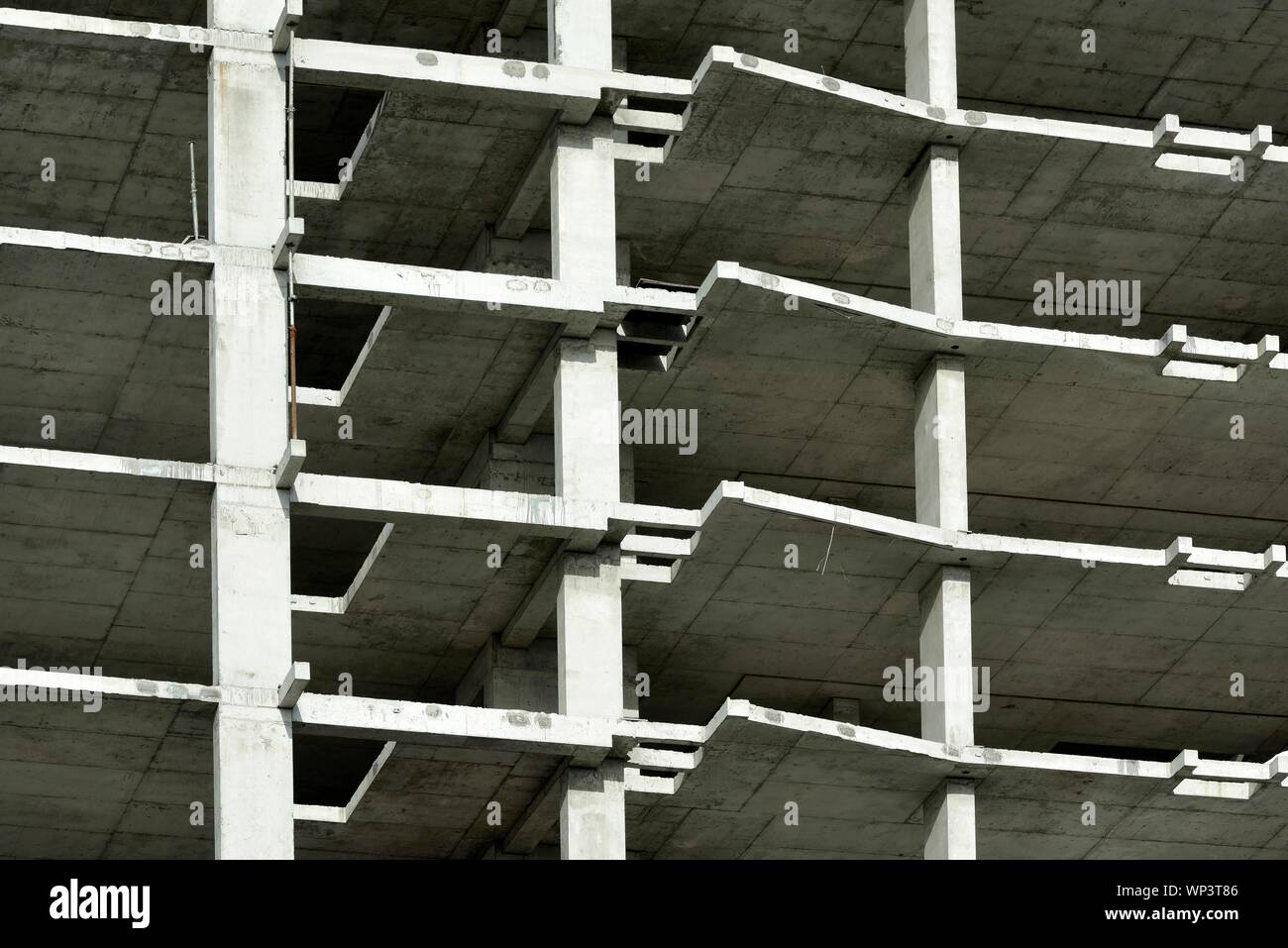 New construction of a multi-storey house, building shell, concrete ...