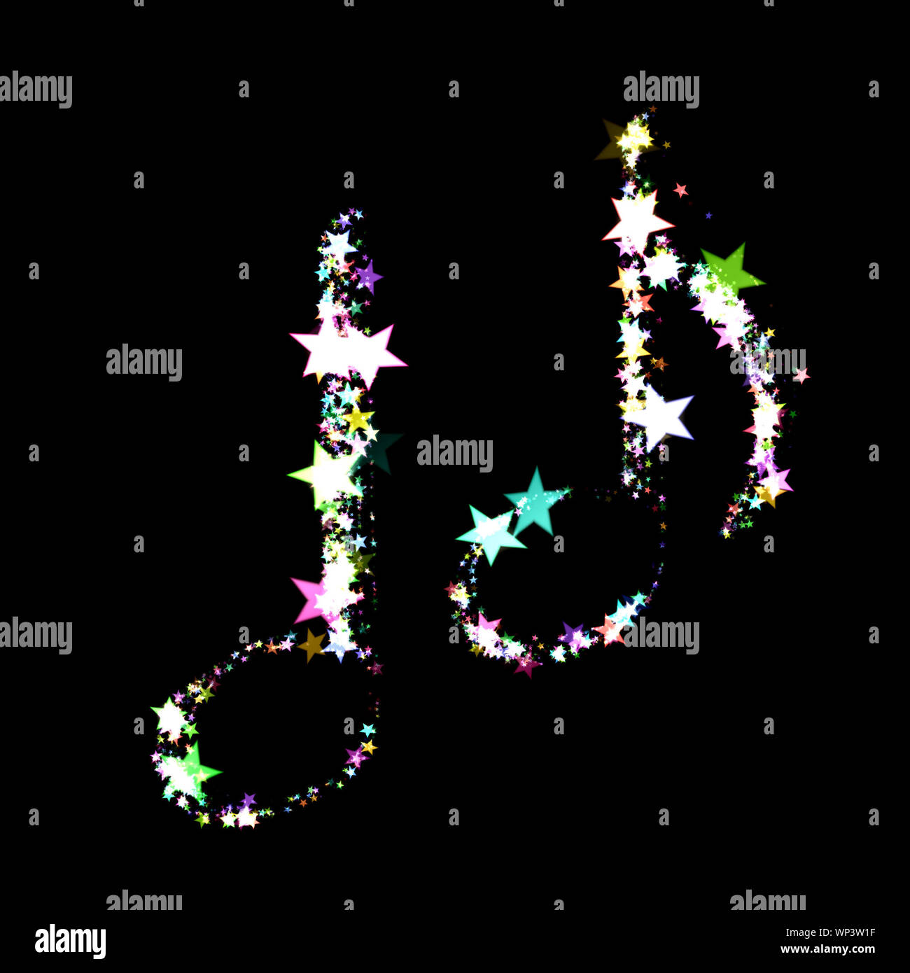 Music notes made from glowing stars on black background Stock Photo - Alamy