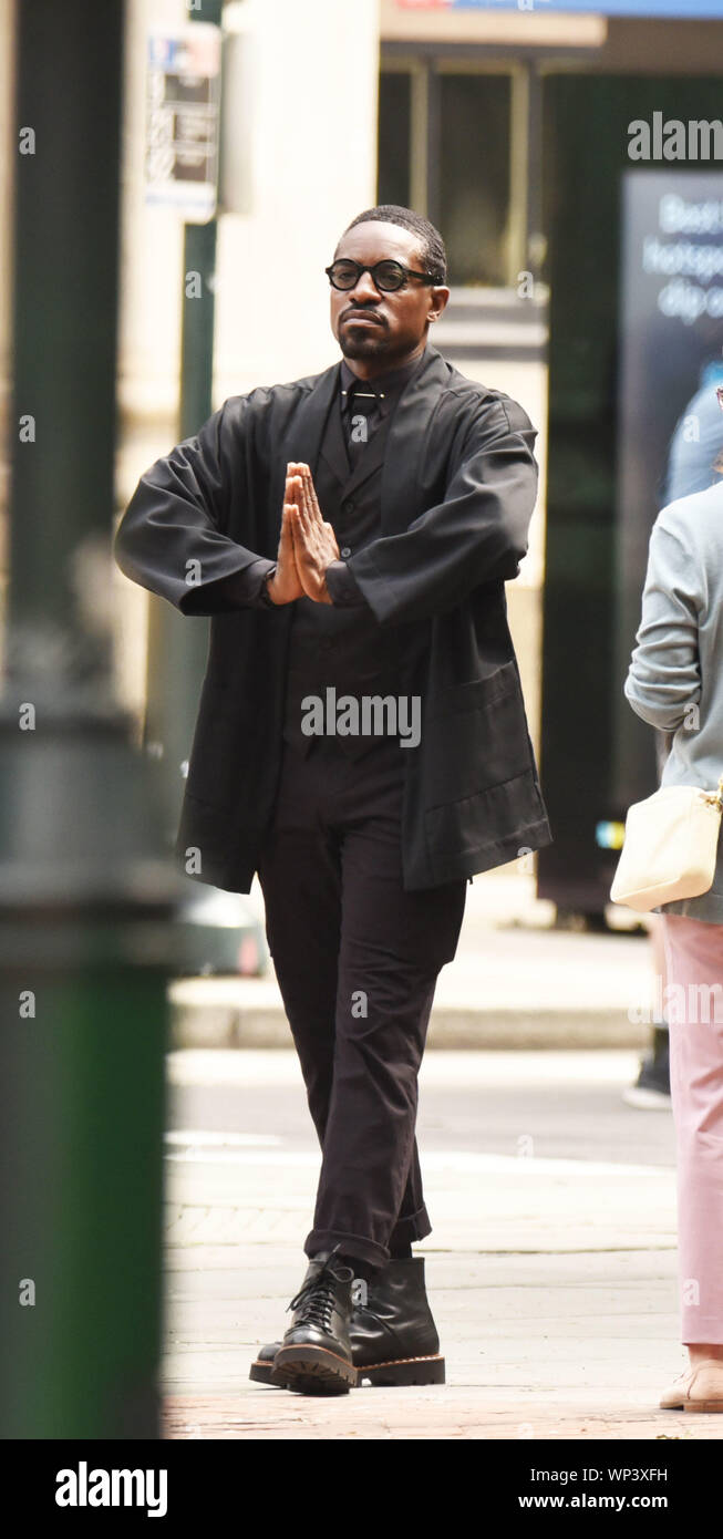 Actors Sally Field, Andre Benjamin,and Eve Lindley are seen filming on ...