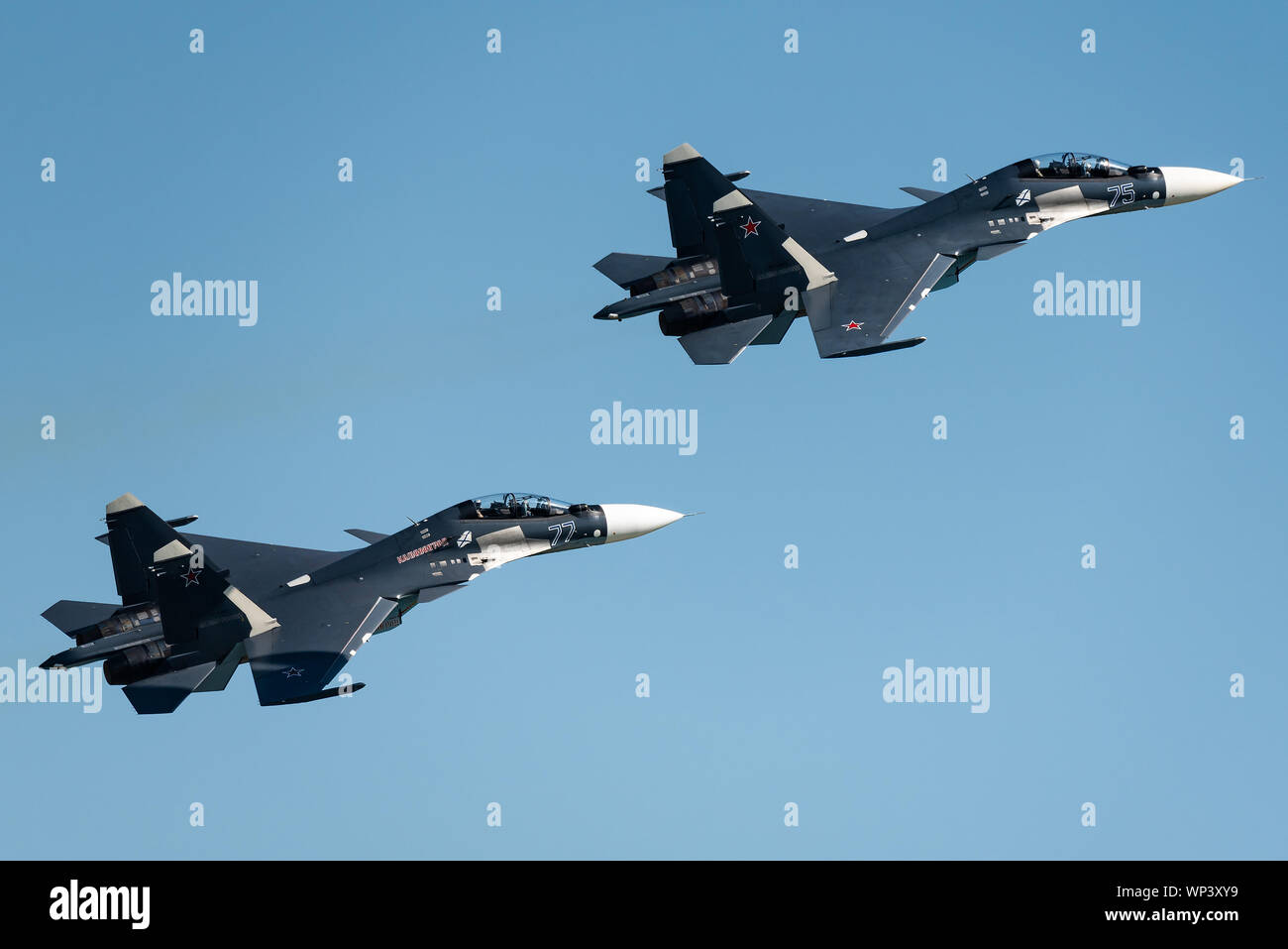 A Sukhoi Su-30SM two-seat supermaneuverable fighter jet of the Russian ...
