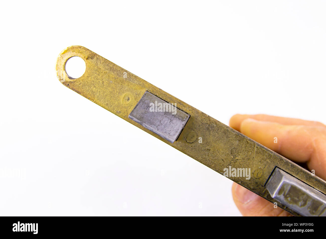 Disassembled door lock isolated against white background. Place for ...
