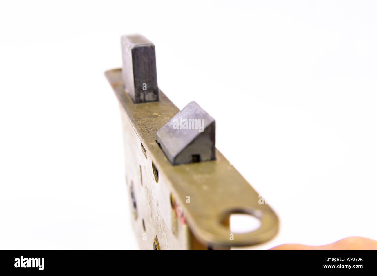 Disassembled door lock isolated against white background. Place for ...