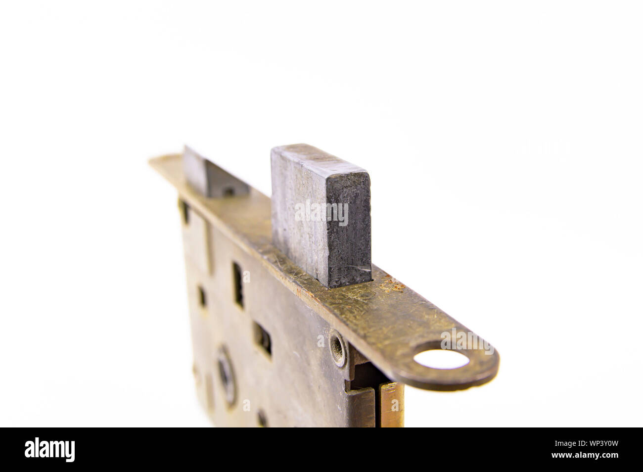 Disassembled door lock isolated against white background. Place for ...