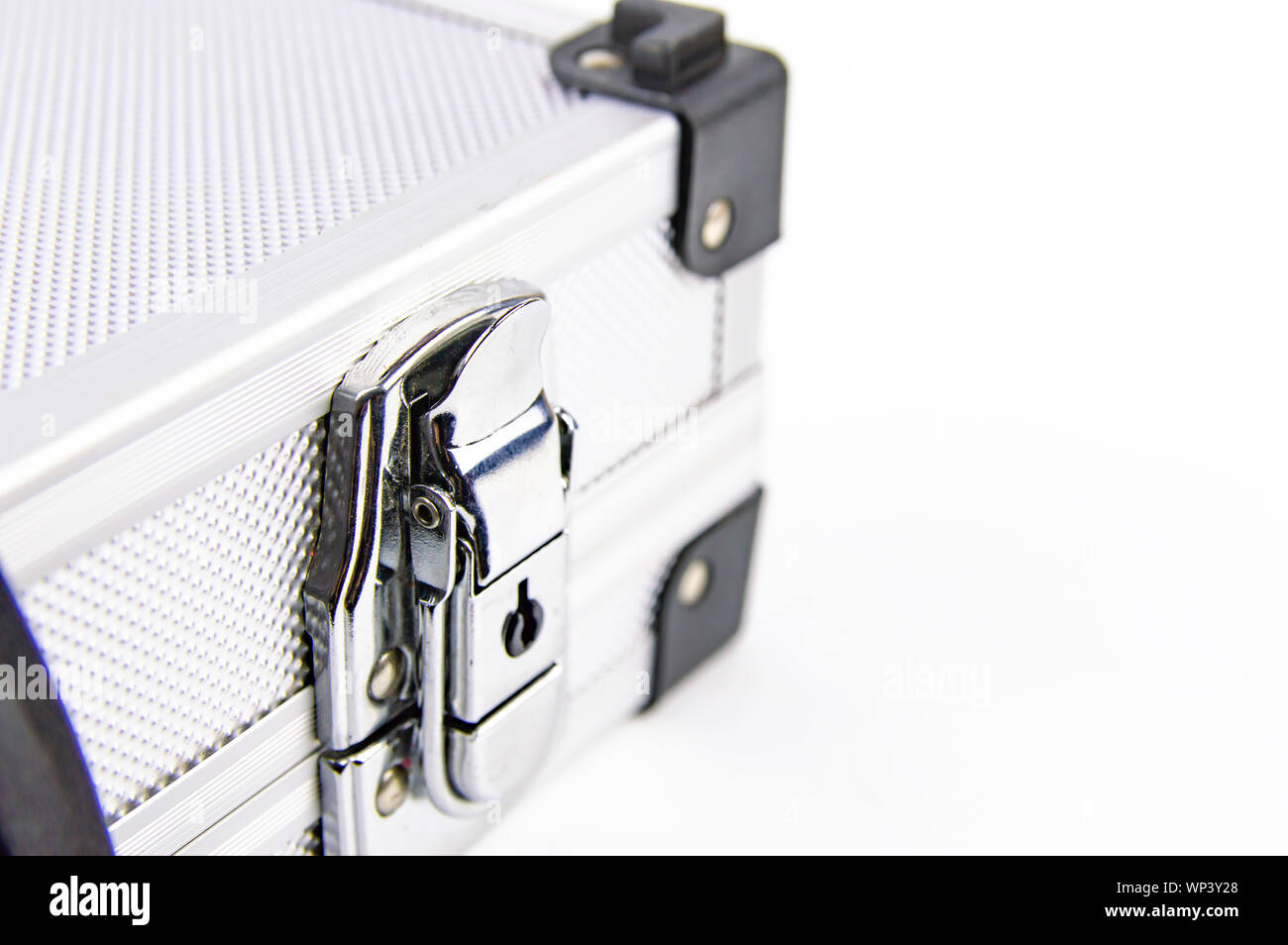 Aluminum case for a working tool on a white background, free space for ...