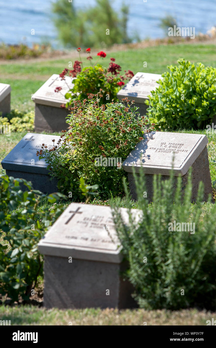 Gravestones of fallen Australian World War l soldiers in the Beach ...
