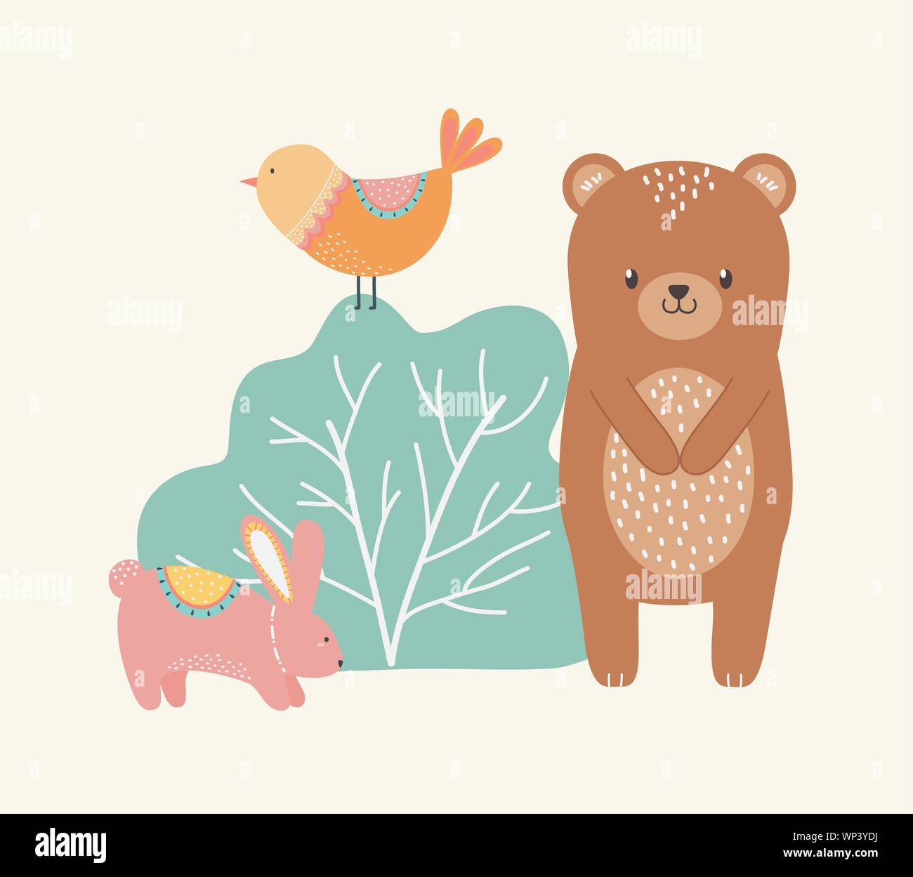 Bear rabbit and bird cartoon design, Animal cute zoo life nature and ...