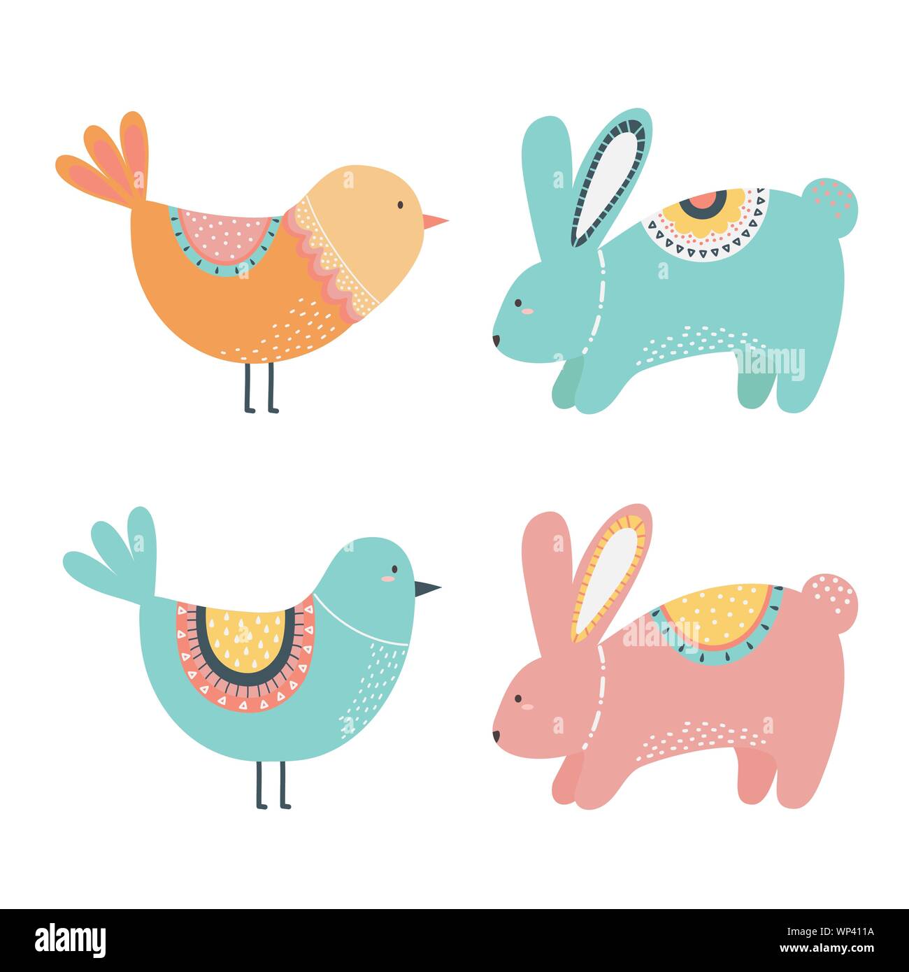 Rabbit and bird cartoon design, Animal cute zoo life nature and fauna ...