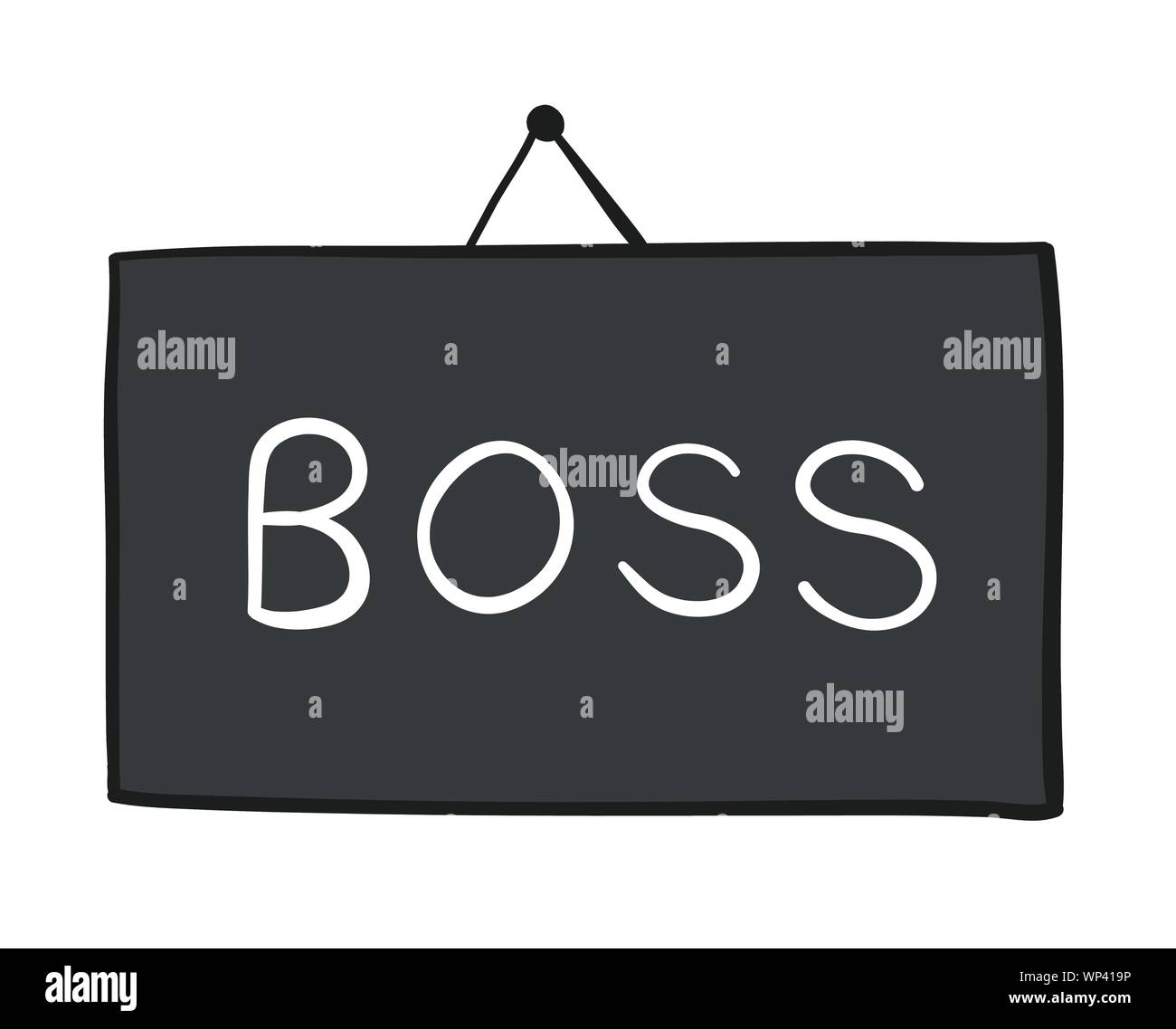 Vector illustration boss in hanging sign. Hand drawn. Colored outlines ...