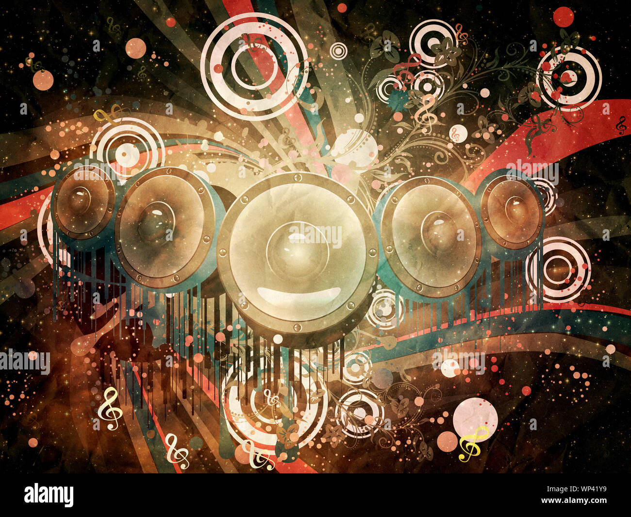 Decorative grunge poster with audio loud speaker, funky design Stock ...