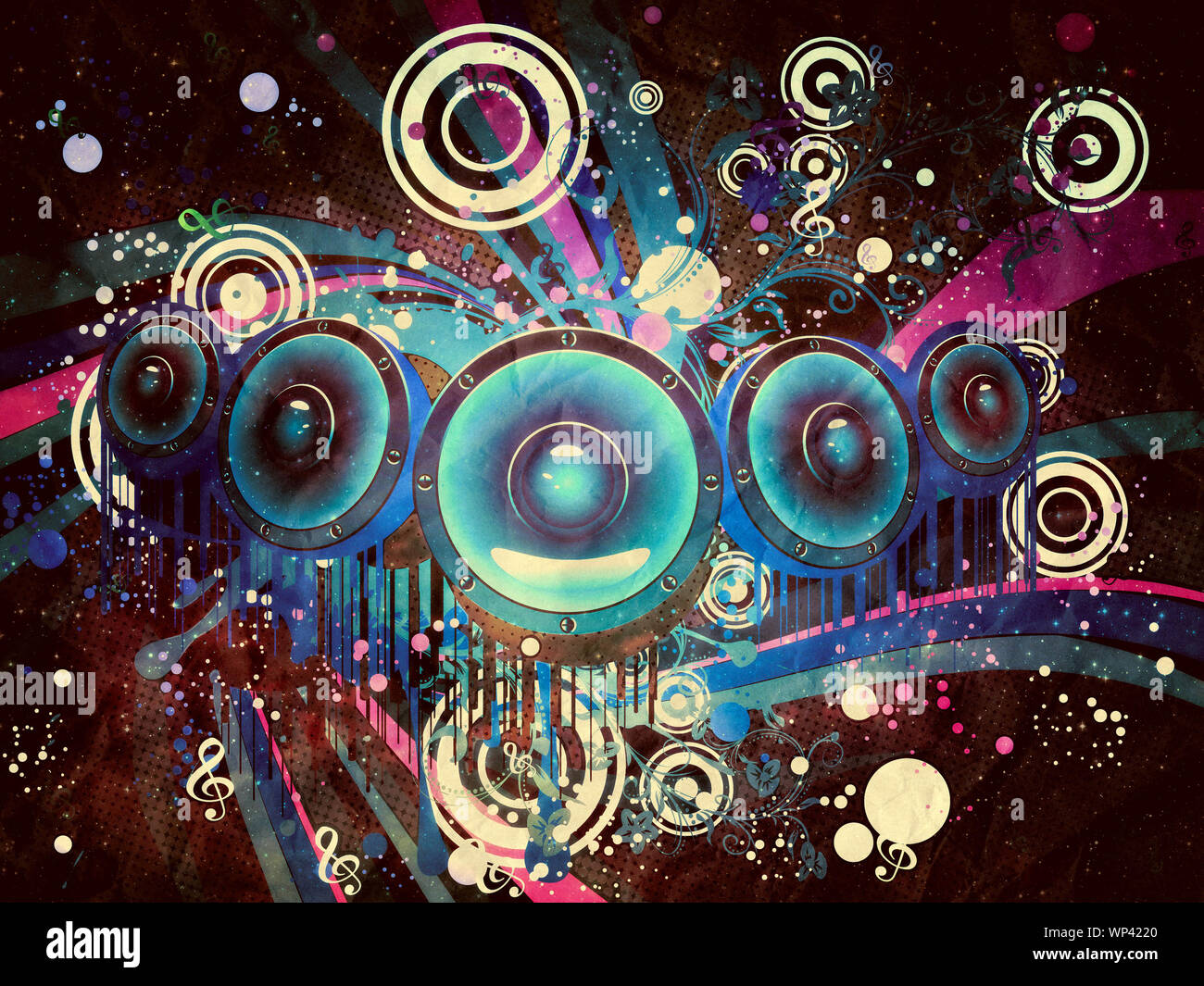 Decorative grunge poster with audio loud speaker, funky design Stock ...
