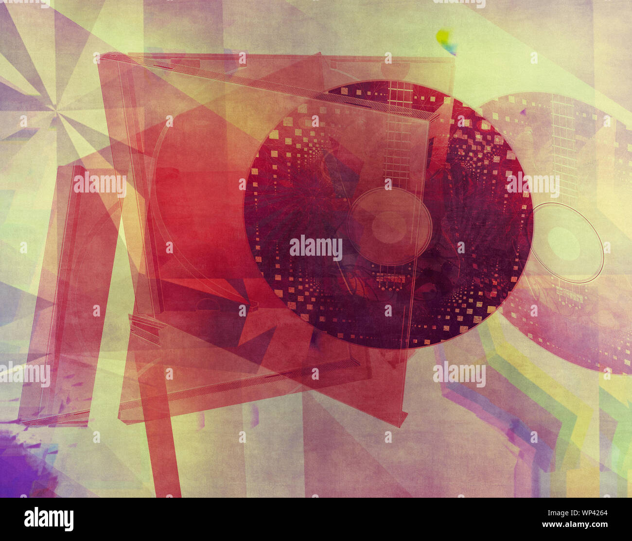 Illustration of abstract colorful grunge background with music disk ...