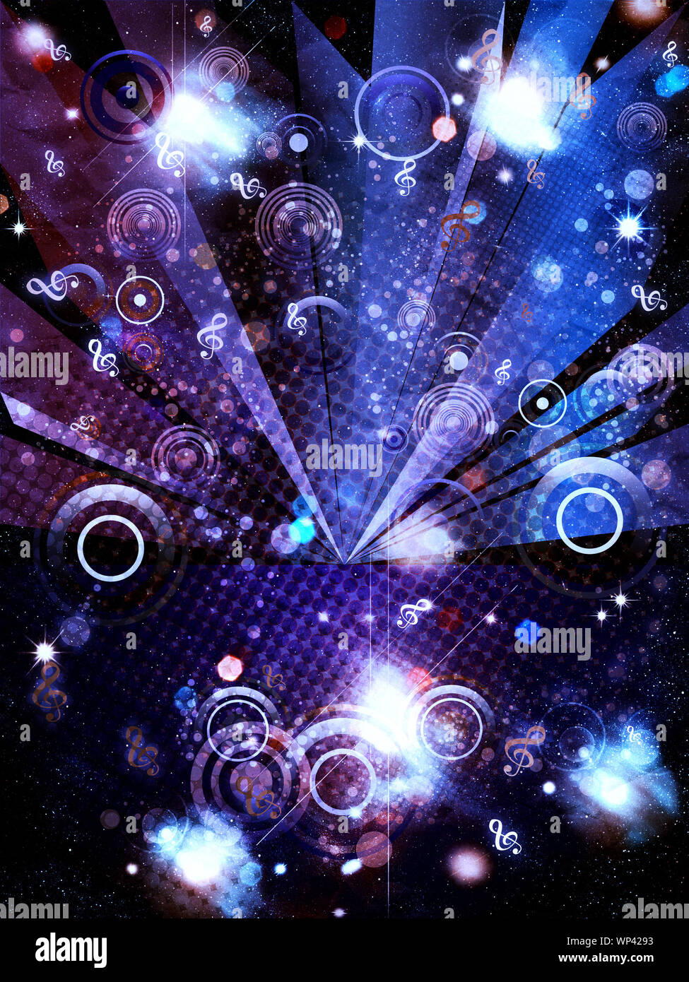 Musical theme background with circles and music notes, grunge paper ...