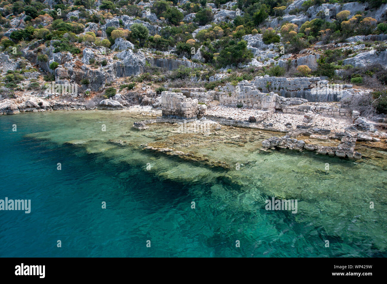 A section of the Sunken City of Simena on Kekova Island in Turkey. The city sank into the ...