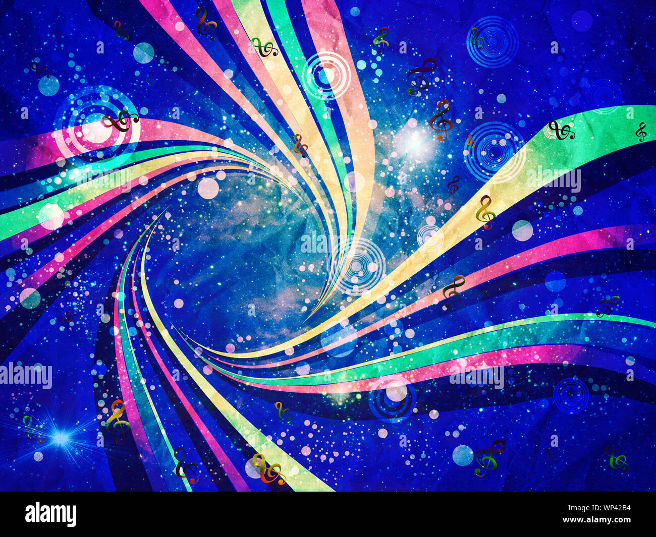 Musical theme background with circles and music notes, grunge paper ...