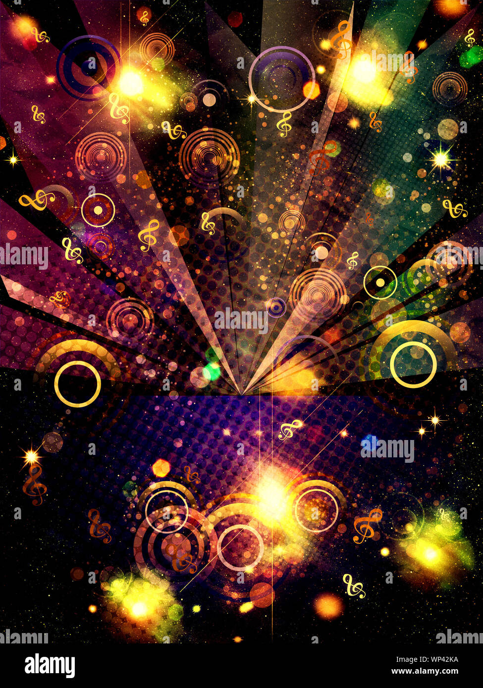 Musical theme background with circles and music notes, grunge paper ...