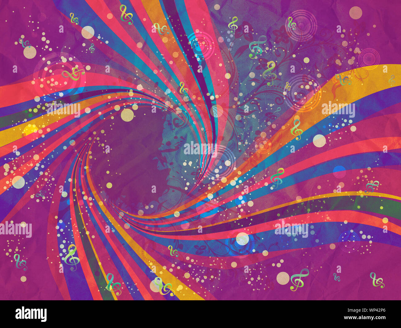 Musical theme background with circles and music notes, grunge paper ...