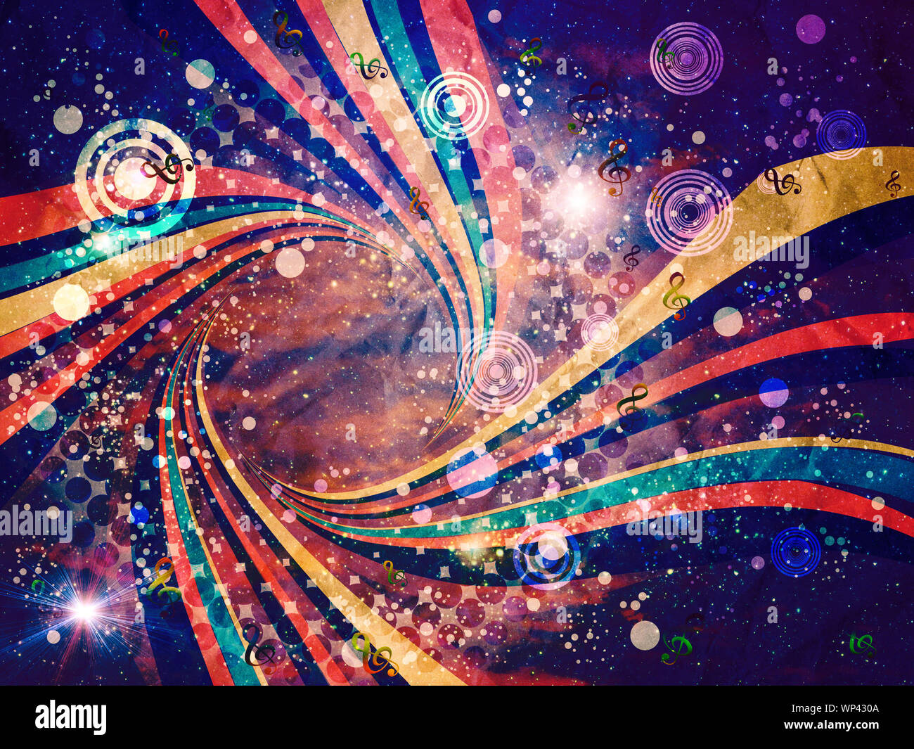 Musical theme background with circles and music notes, grunge paper ...