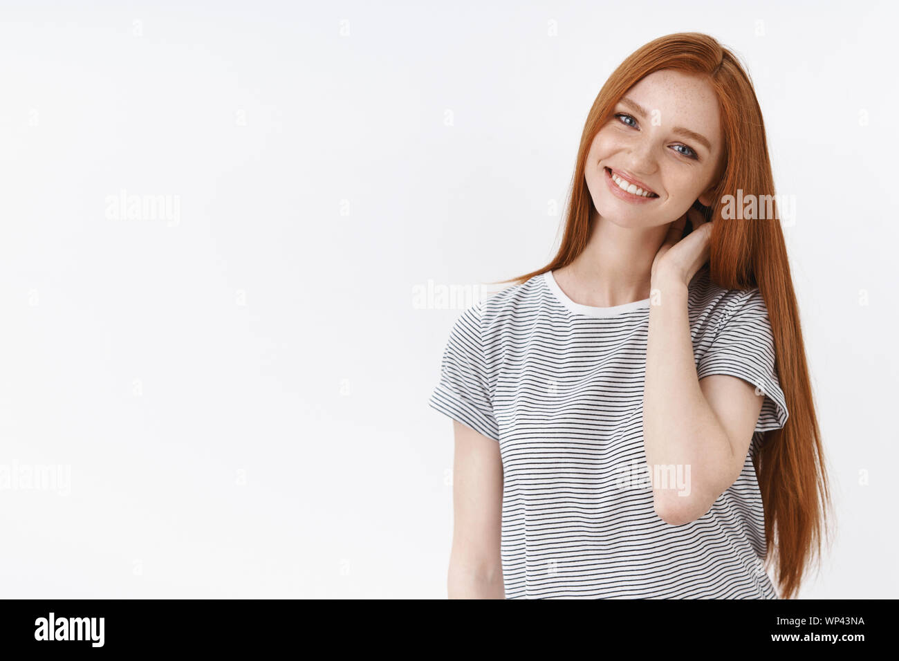Tender Modest Flirty Young Cute Redhead Girl Blue Eyes Tilting Head