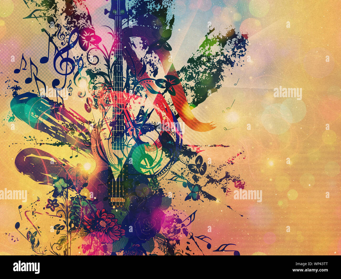 Illustration of abstract grunge retro musical background with guitar ...