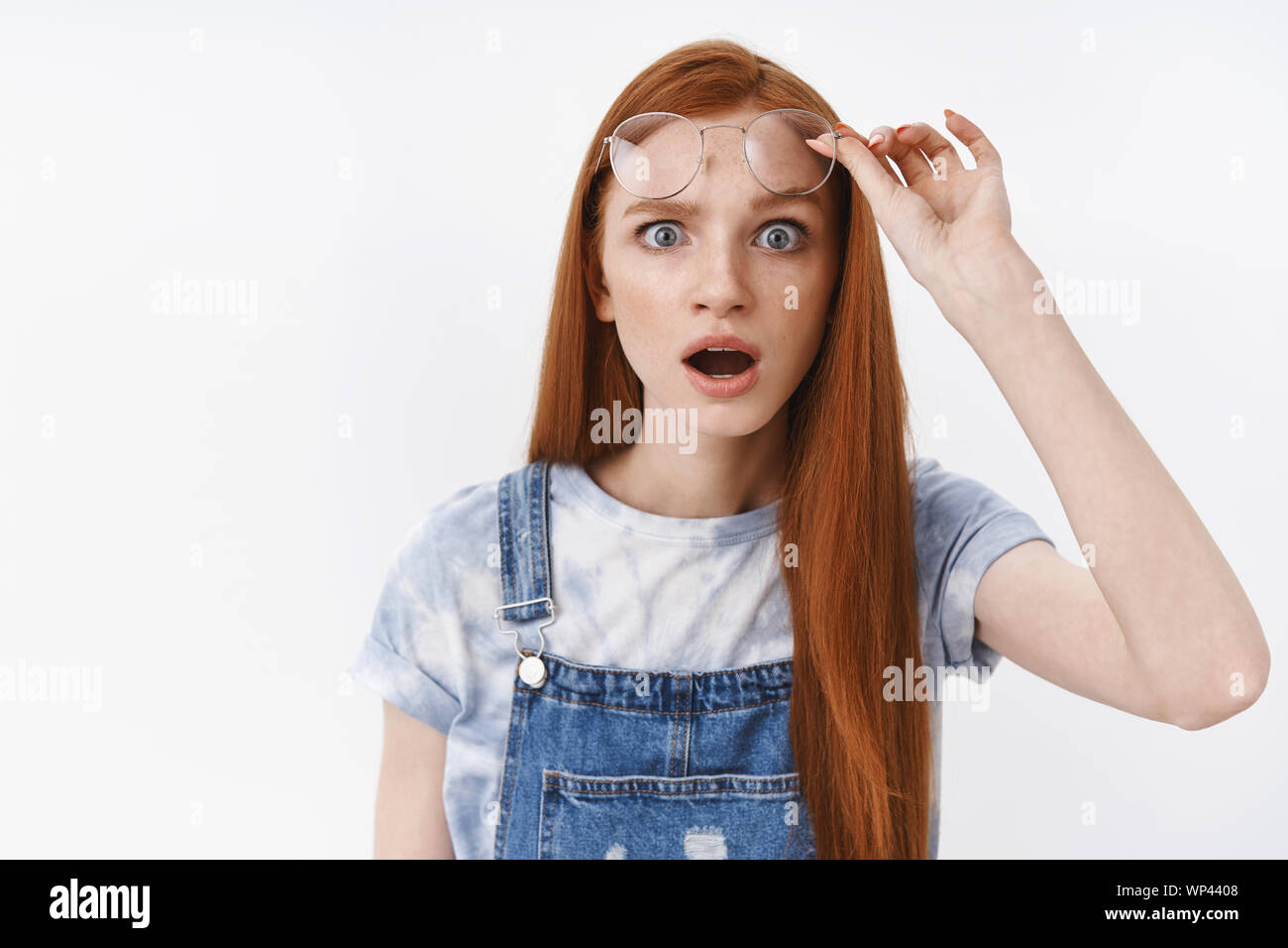 Shocked Girl Say Omg Take Off Glasses Impressed Stare Camera Amazed