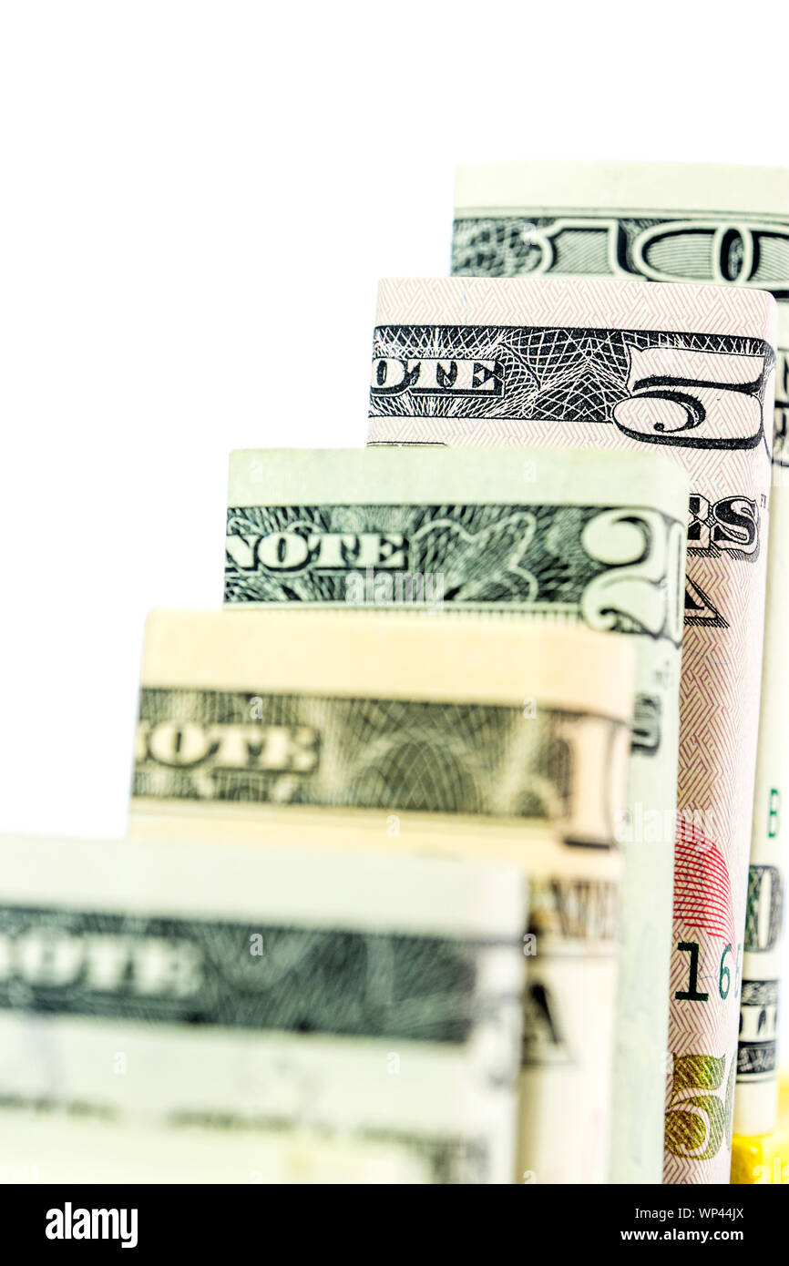 rising steps made of blocks of all american dollar banknotes in all ...