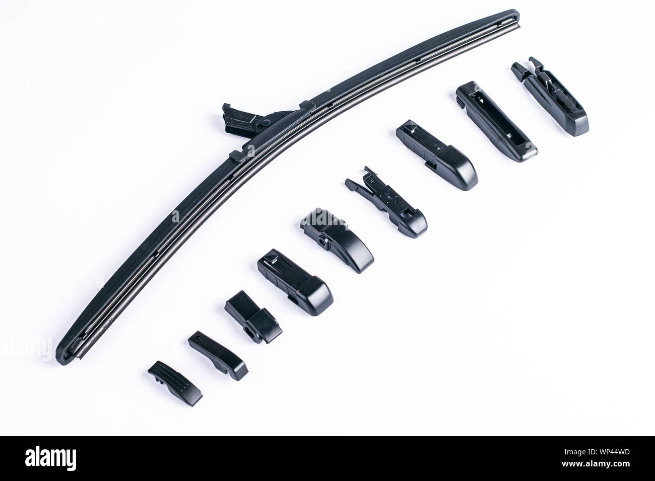 Frameless wiper blade with adapters on isolated white background Stock ...