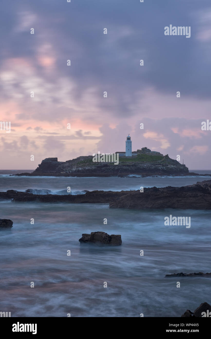 Godrevy Lighthouse at sunser. Cornwall, England, UK Stock Photo - Alamy