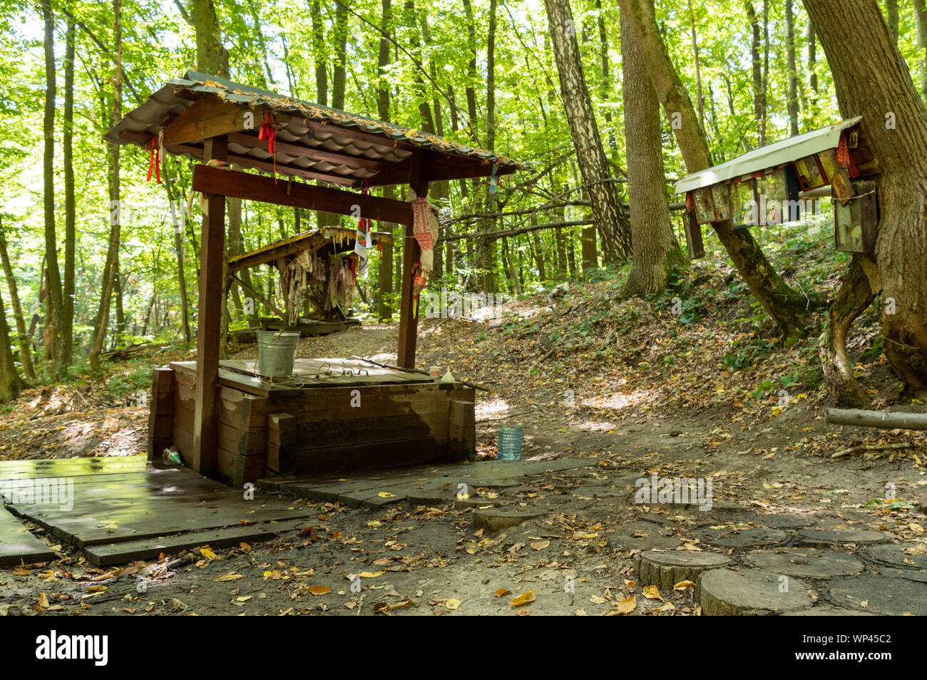 Wooden well in the forest. Born Well, Buchak village Stock Photo - Alamy