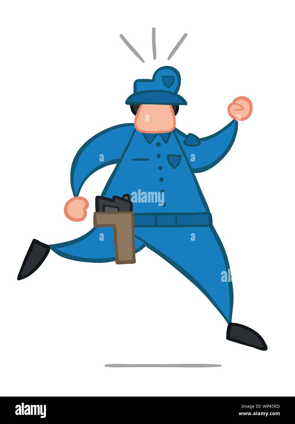 Vector illustration policeman running. Hand drawn. Colored outlines ...