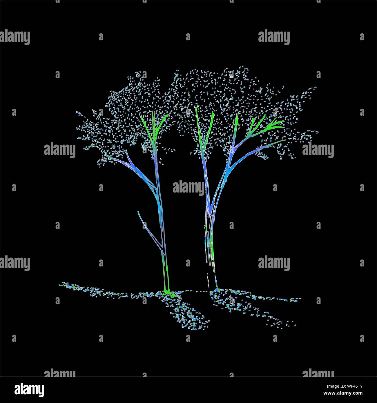 Neon illustration of tree branches. The play of light and shadow Stock ...