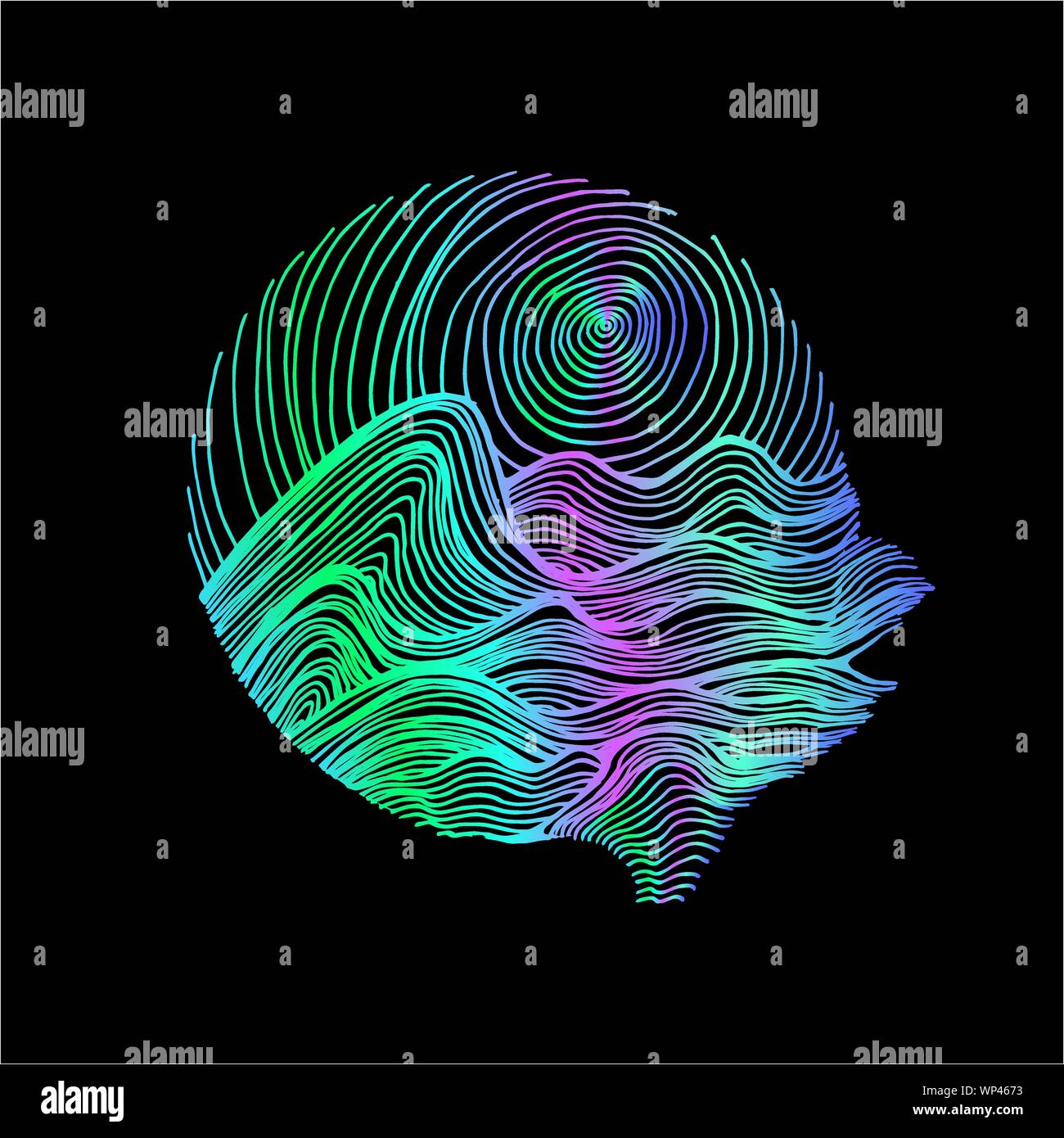 Color illustration of sea waves and sky in hatching style. Tattoo idea ...
