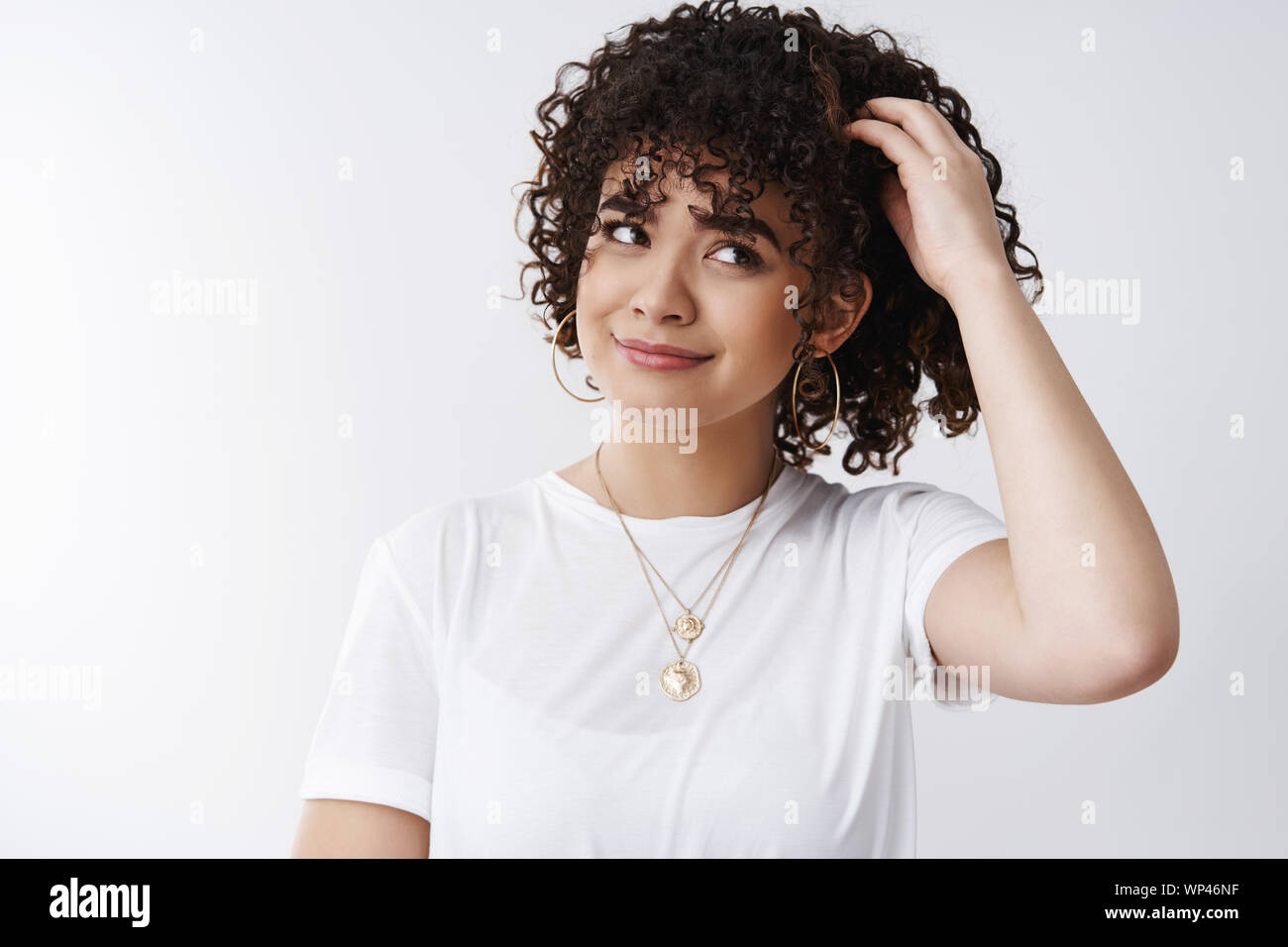 Well maybe. Unsure cute flirty young hesitant attractive curly girl ...