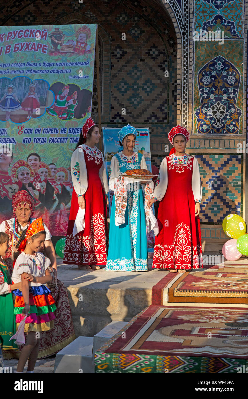 Bukhara, Uzbekistan. Children dressed in traditional Uzbek and Russian ...