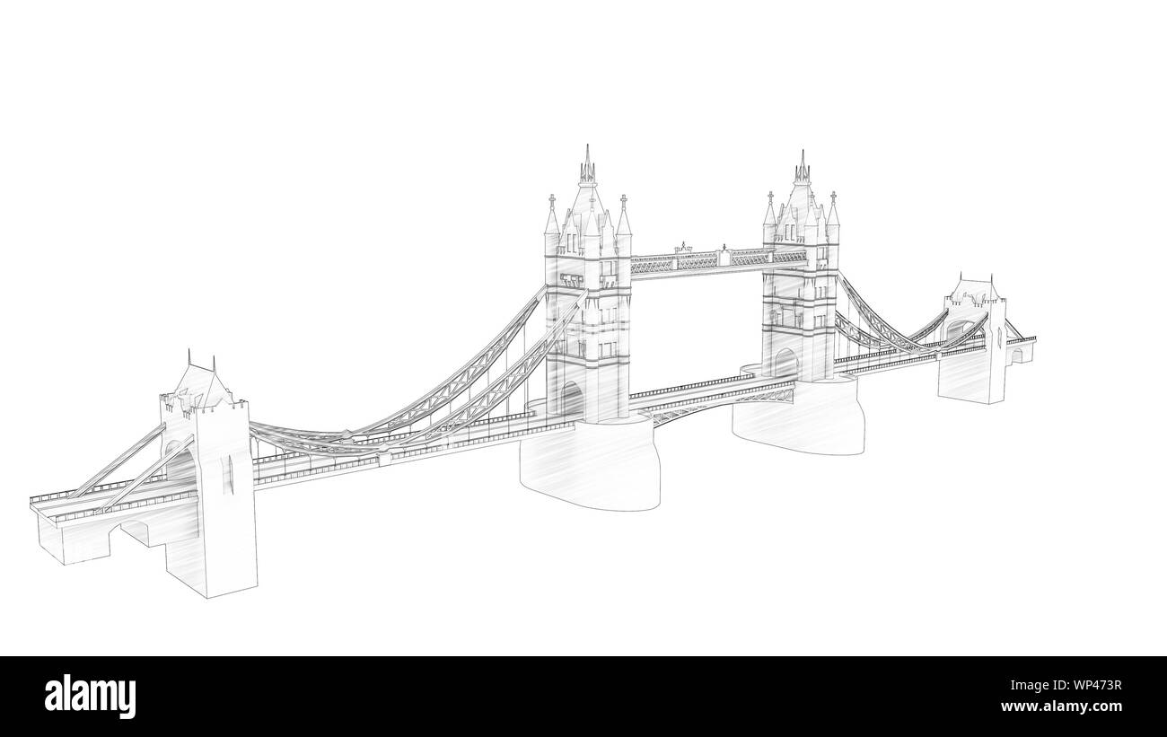 3d rendering of the Tower bridge in London isolated in white studio ...