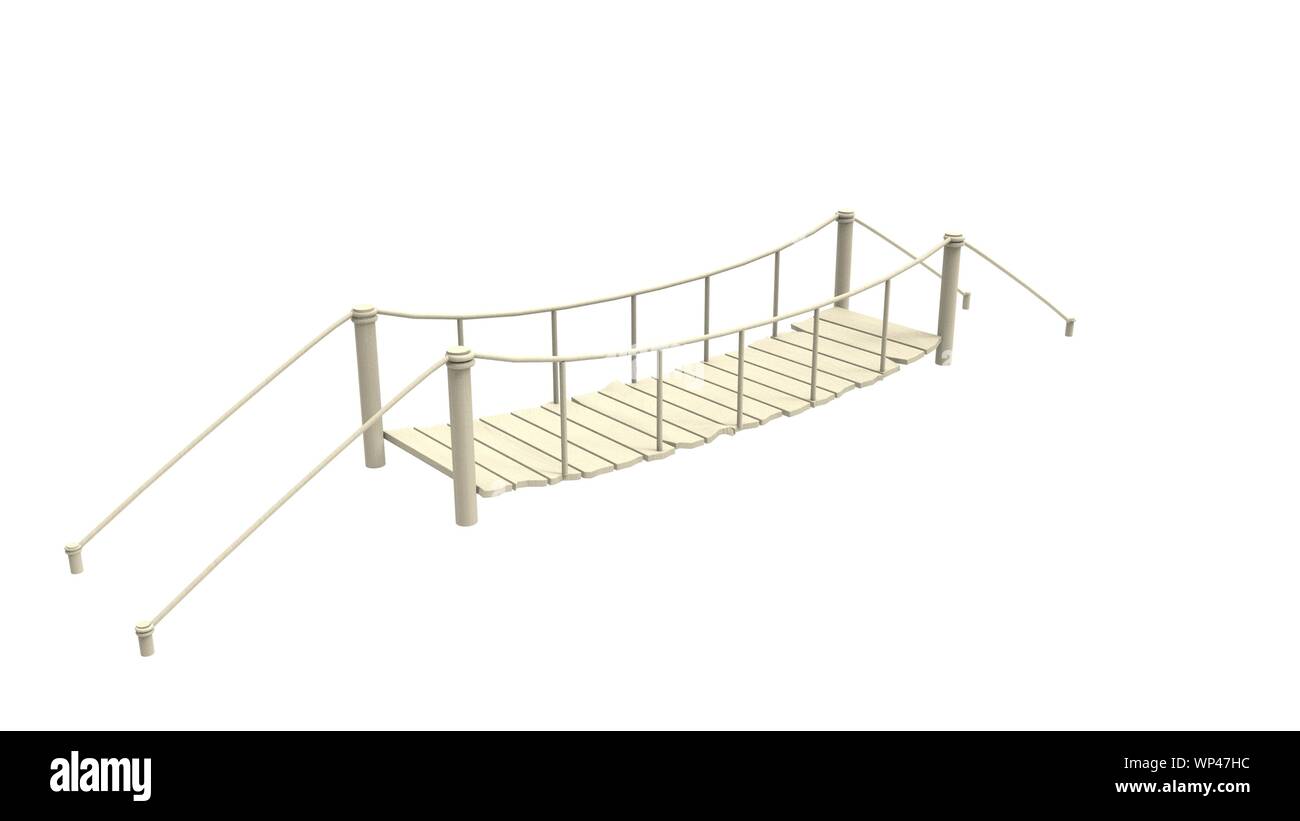 3d rendering of a wooden bridge isolated in white studio background ...