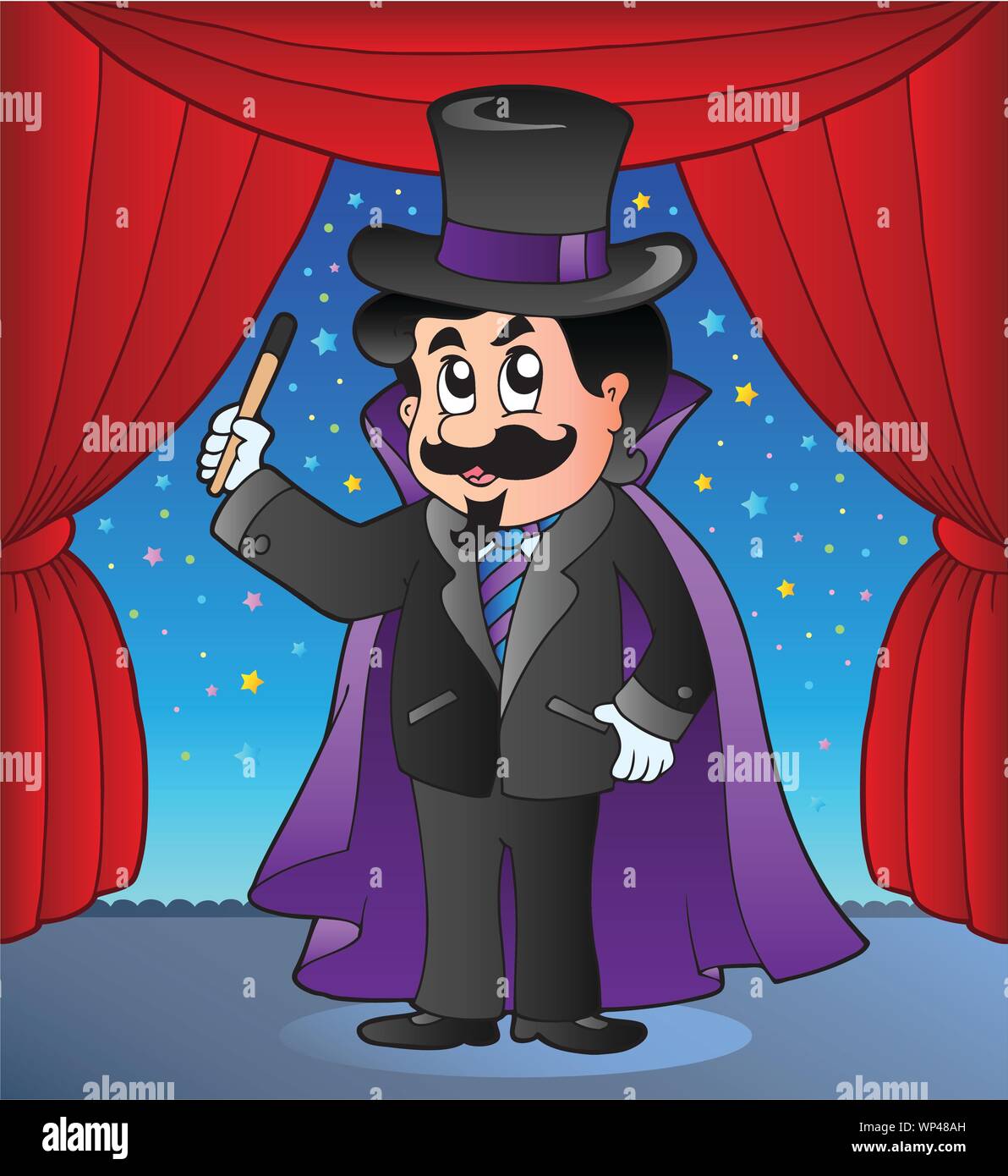 Cartoon magician on circus stage Stock Vector Image & Art - Alamy