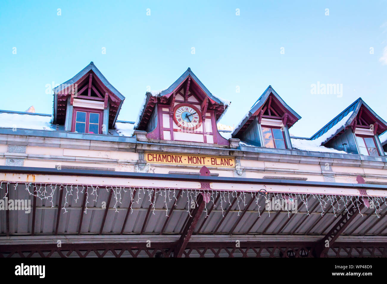 Chamonix Mont Blanc, France - January 25, 2015: panorama background of ...