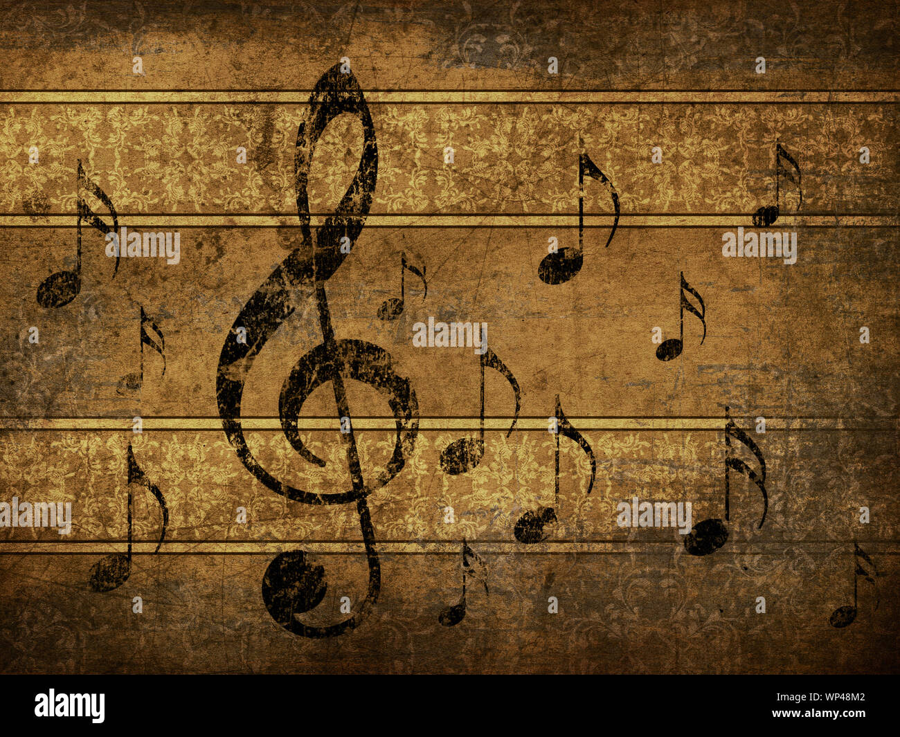 Illustration of grunge retro musical background with notes Stock Photo ...