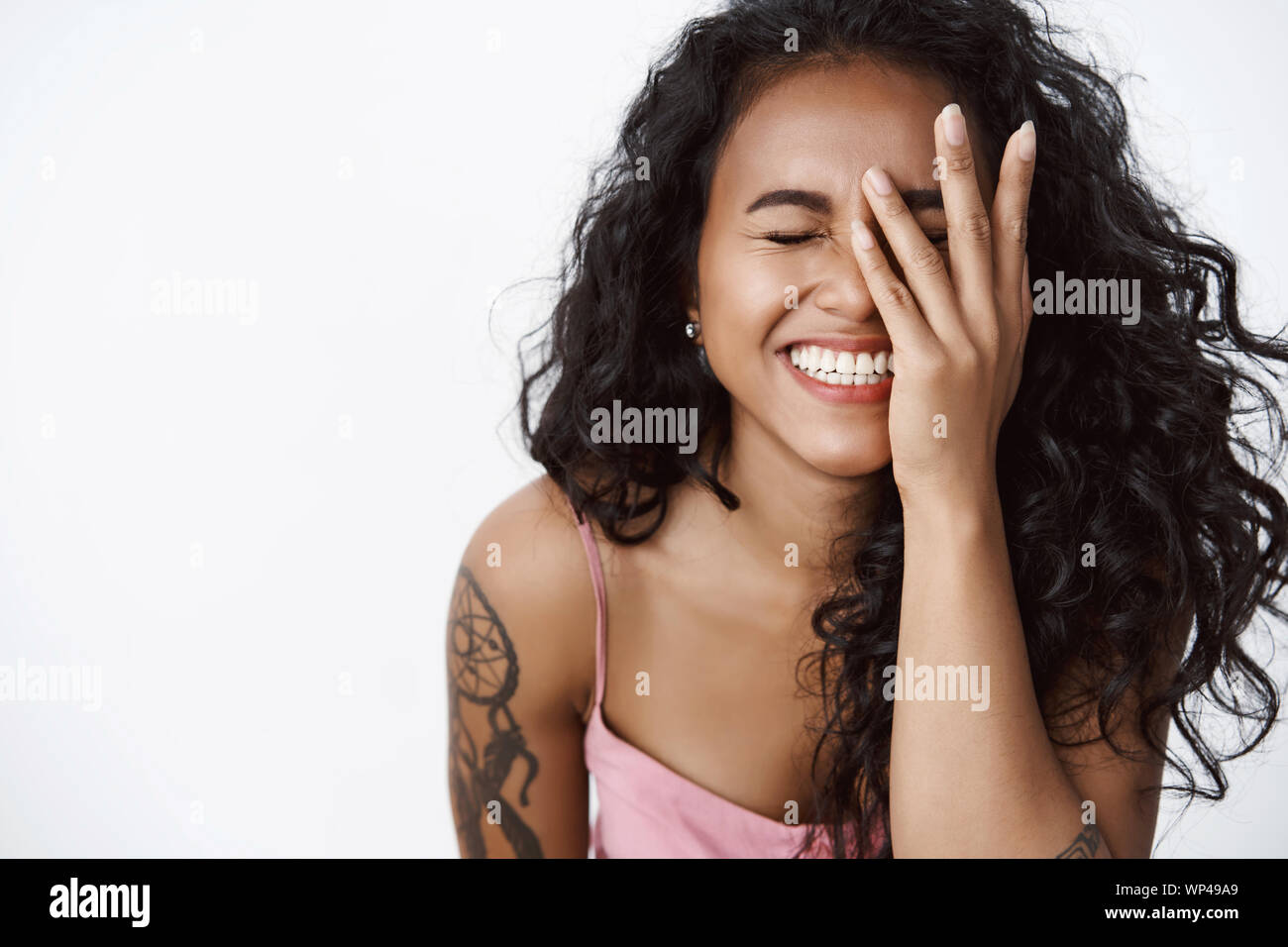 Close Up Carefree Funny And Enthusiastic African American Young Curly