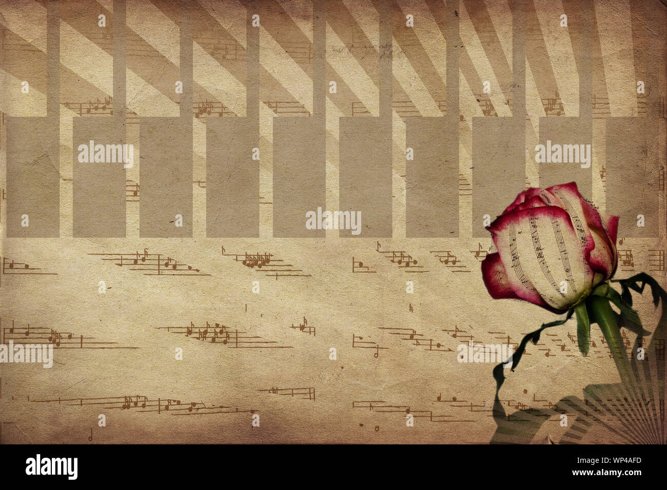 Abstract music notes and rose vintage background Stock Photo - Alamy