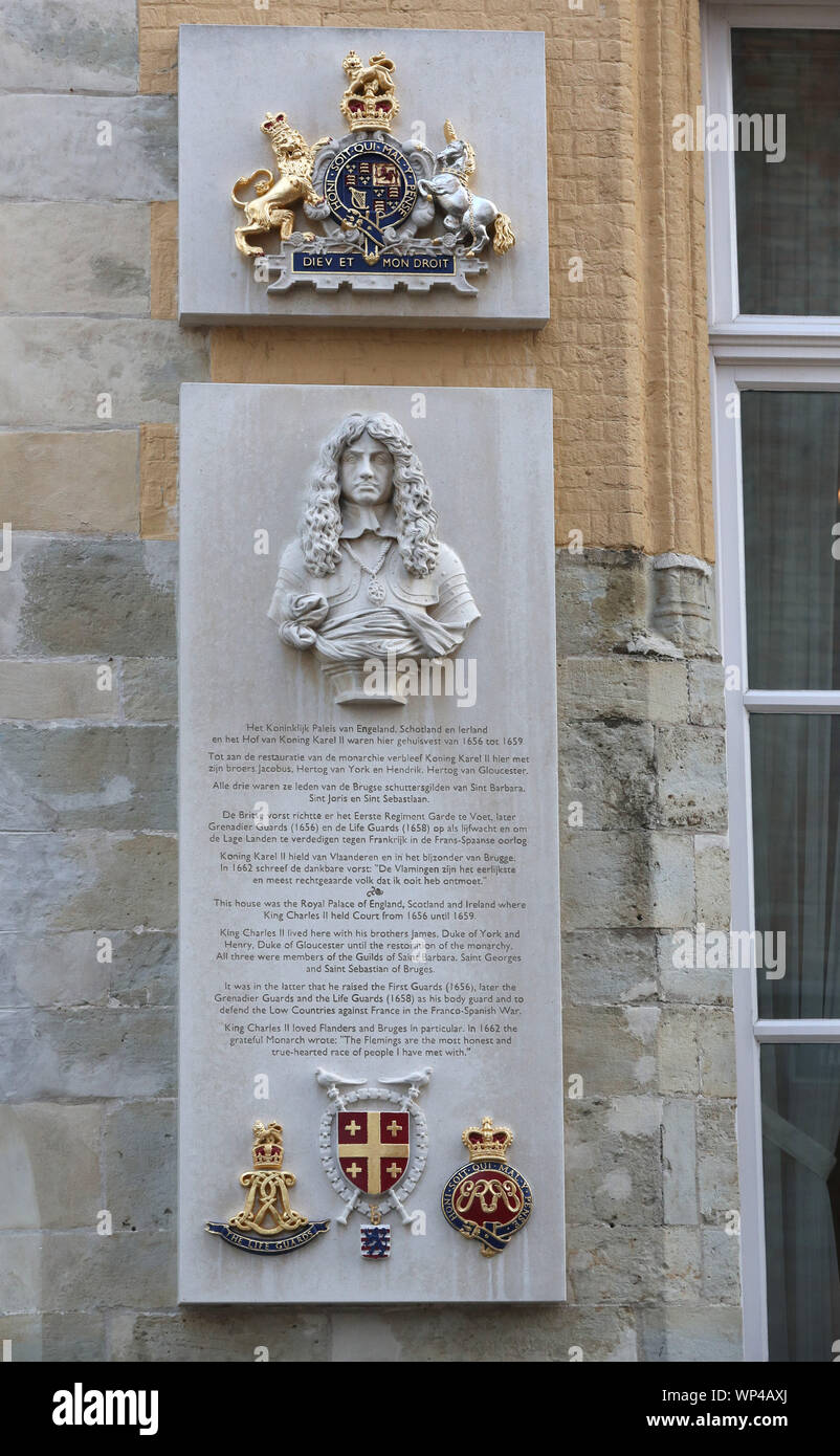 The Charles II memorial at the Grand Hotel Casselbergh in Bruges where ...
