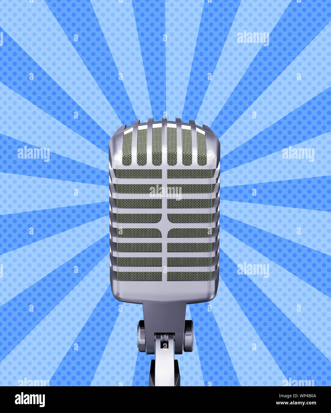 Illustration of classic retro microphone on blue background Stock Photo ...